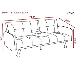Good Sleeper Sofa Couch Convertible Twin Size Futon Sofa Bed for Small Rooms Office Gust Room, Metal Chrome Middle Legs (Fabric Purple)