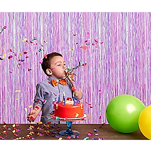 BTSD-home Iridescent Transparent Purple Foil Fringe Curtain, Metallic Photo Booth Tinsel Backdrop Door Curtains for Wedding Birthday Baby Shower Bachelorette Party Decorations(4 Pack, 12ft x 8ft)