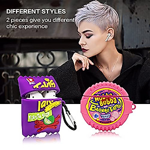 [2Pack] Airpods 2&1 Case, Soft Silicone Takis Potato Chips+Bubba Candy Case, 3D Cute Funny Fun Cartoon Kawaii Food Fashion AirPod Cover with Keychain, Airpod Skin Accessories for Kids Teens Boys Girls
