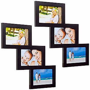 EXCELLO GLOBAL PRODUCTS Diagonal Collage Frame Holds Three 4x6 Photos: Ready to Hang Modern, Barnwood, Farmhouse, Beach House Wood Picture Frame (Black)