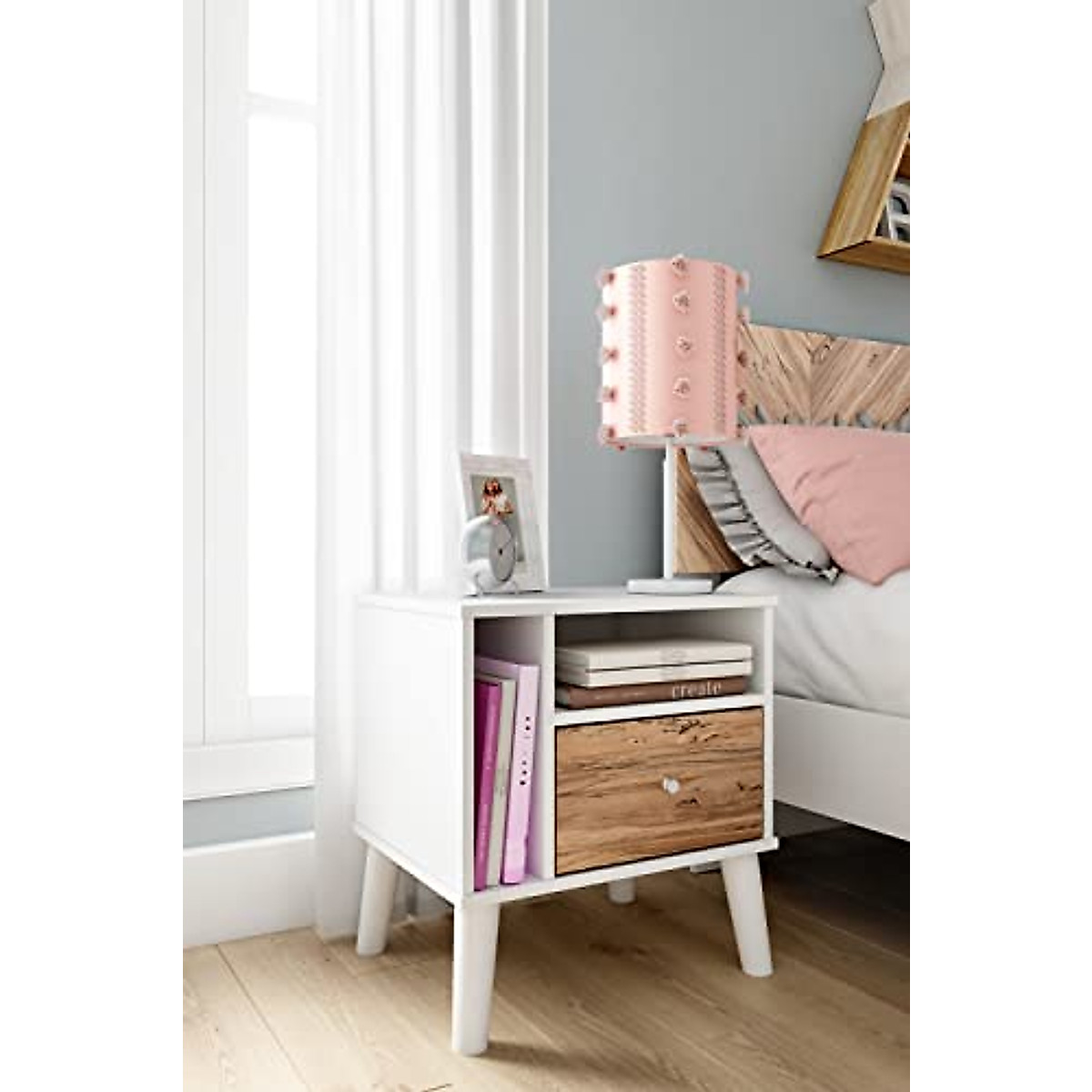 Signature Design by Ashley Piperton 1 Drawer Night Stand Nightstand, 21.88" Tall, White & Light Brown