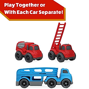 IQ Toys Car Carrier Toy - Truck Carrier with Firetrucks for Boys - Toddler Car Toys Transporter Truck Car Hauler Play Set - Kids Toy Vehicle, Blue