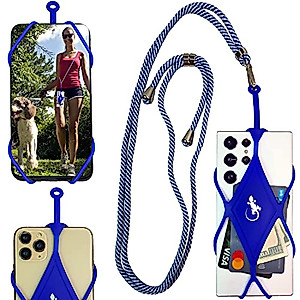 Universal Crossbody Cell Phone Lanyard - by Gecko Phone Neck Holder Phone Case Lanyard Compatible with iPhone 14 Crossbody Case with Strap (Sky XL Neck - Blue Diamond)
