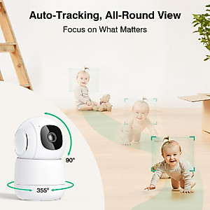 SEHMUA Indoor Security Camera, 2K & 360 Degree Pet Wi-Fi Home Camera with Smart AI Motion Detection for Baby/Dog/Elder, Night Vision, 2-Way Audio, Siren, 24/7 SD Card Storage White