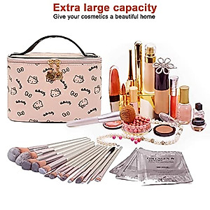 Large Makeup Bag with Handle Travel Cube Cosmetic Bags Brush Holder Zipper Pouch Case Organizer for Women
