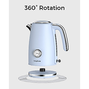 LONGDEEM Electric Kettle Quick Heating, Hot Tea Water Boiler with Thermometer 1.7L Stainless Steel Cordless LED Indicator 1500W, Auto Shut-Off & Boil Dry Protection, Easy to Clean, Blue