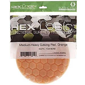 Chemical Guys BUFX_102HEX6 BUFX_102_HEX6 Hex-Logic Medium-Heavy Cutting Pad, Orange (6.5 Inch Pad made for 6 Inch backing plates), 1 Pad Included