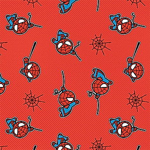 Camelot Fabrics Marvel Kawaii Spiderman Swinging Tossed Red Premium Quality 100% Cotton Fabric by 1/2 of a Yard.