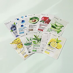 EUNYUL [PACK OF 10] Natural Sheet Mask Pack 10 types Korean Skincare Facial Mask Pack Aloe, Collagen, Pearl, Hyaluron, Avocado, Pomegranate, Vitamin, Blueberry, Green Tea, Cucumber