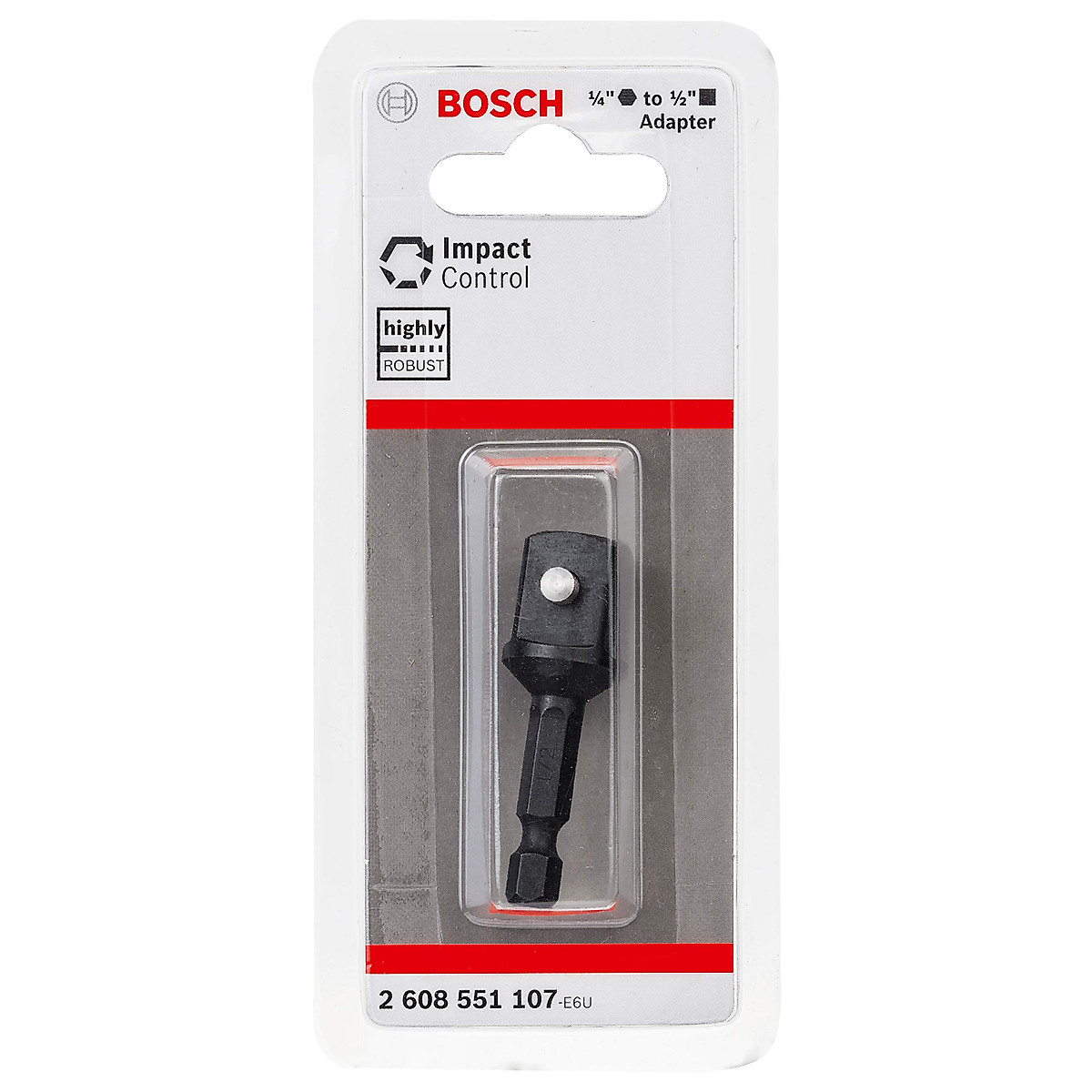 Bosch Professional 2608551107 Adapter-1/4 hex to 1/2” Square, Silver, 1/4-Inch