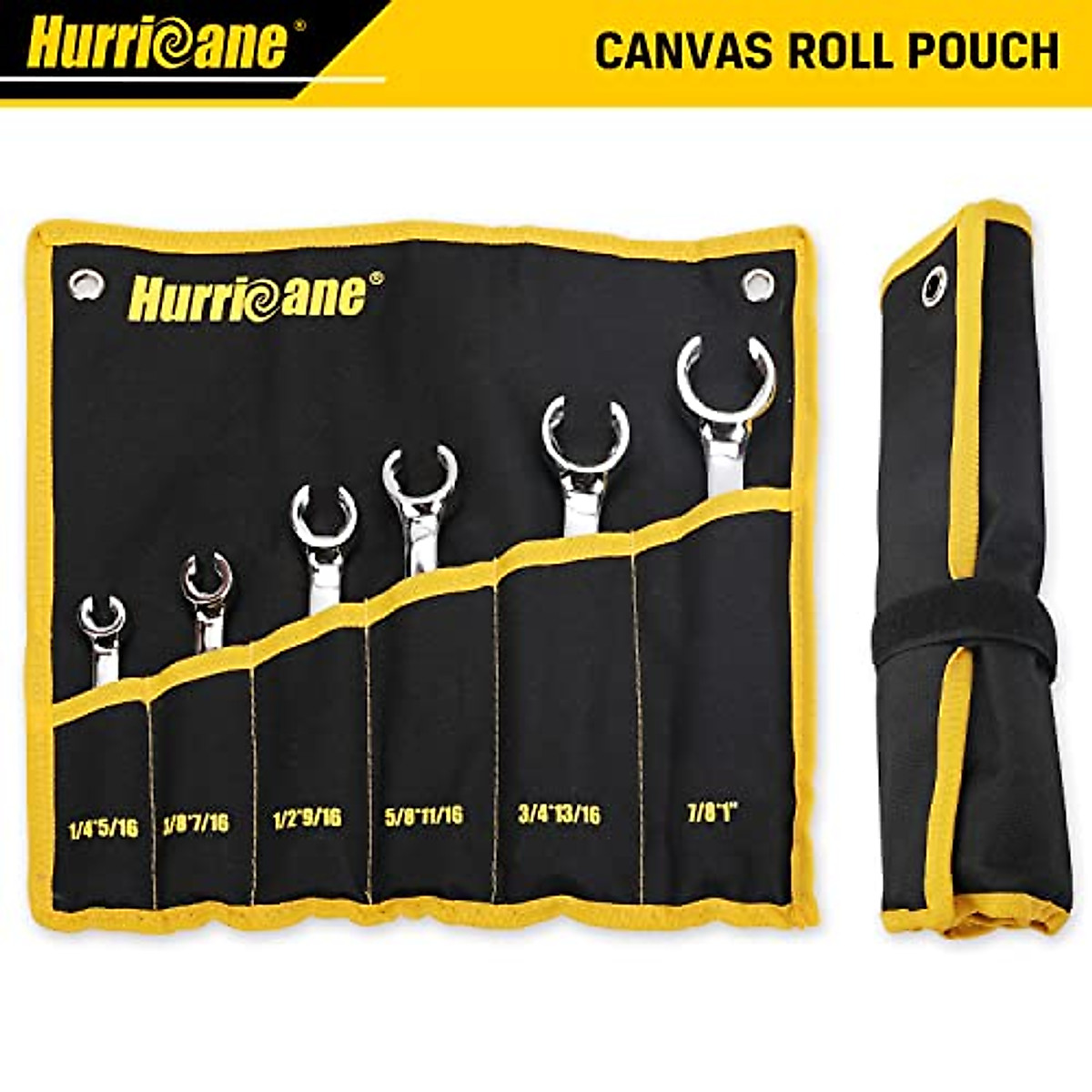 HURRICANE 6 Pc SAE Flare Nut Wrench Set, Brake Line Wrench Set, Size from 1/4" to 1", 6 Point, 15° Offset End, Ideal for Repair and Remove Nuts on Fuel, Tube, Hose, Transmission Lines in Tight Spaces