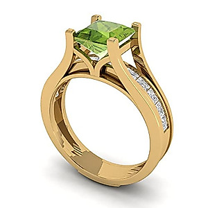 Clara Pucci 3.37ct Princess Cut Solitaire with Accent Green Peridot Sliding Statement Bridal Ring Band Set 14k Yellow Gold 7.5