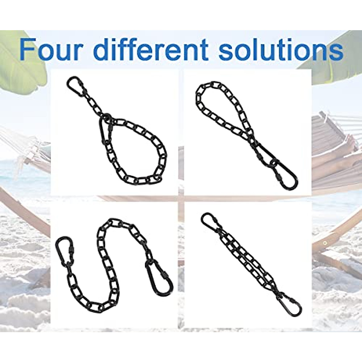 2 Pack Hanging Chair Chain with 4 Carabiners, 440LB Capacity Hanging Kits Heavy Duty Hanging Chair Hardware for Hammock Swing Hanging Chair Punching Bags Sandbag Indoor Outdoor Yoga Gym (Black)