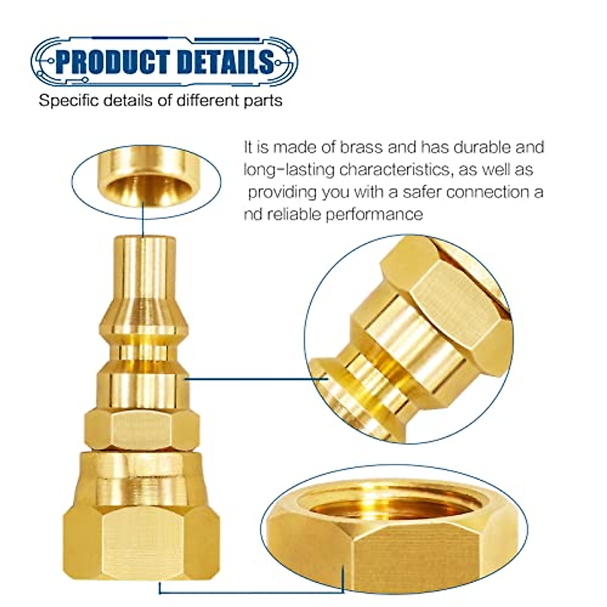 Xastro 1/4'' RV Propane Quick Connect Adapter Fittings LP Quick Connect Fittings for Camping Grills, Fire Pits, Heaters and RV Quick Connect 1/4" Quick Key Connect Pulg x 3/8'' Female Flare