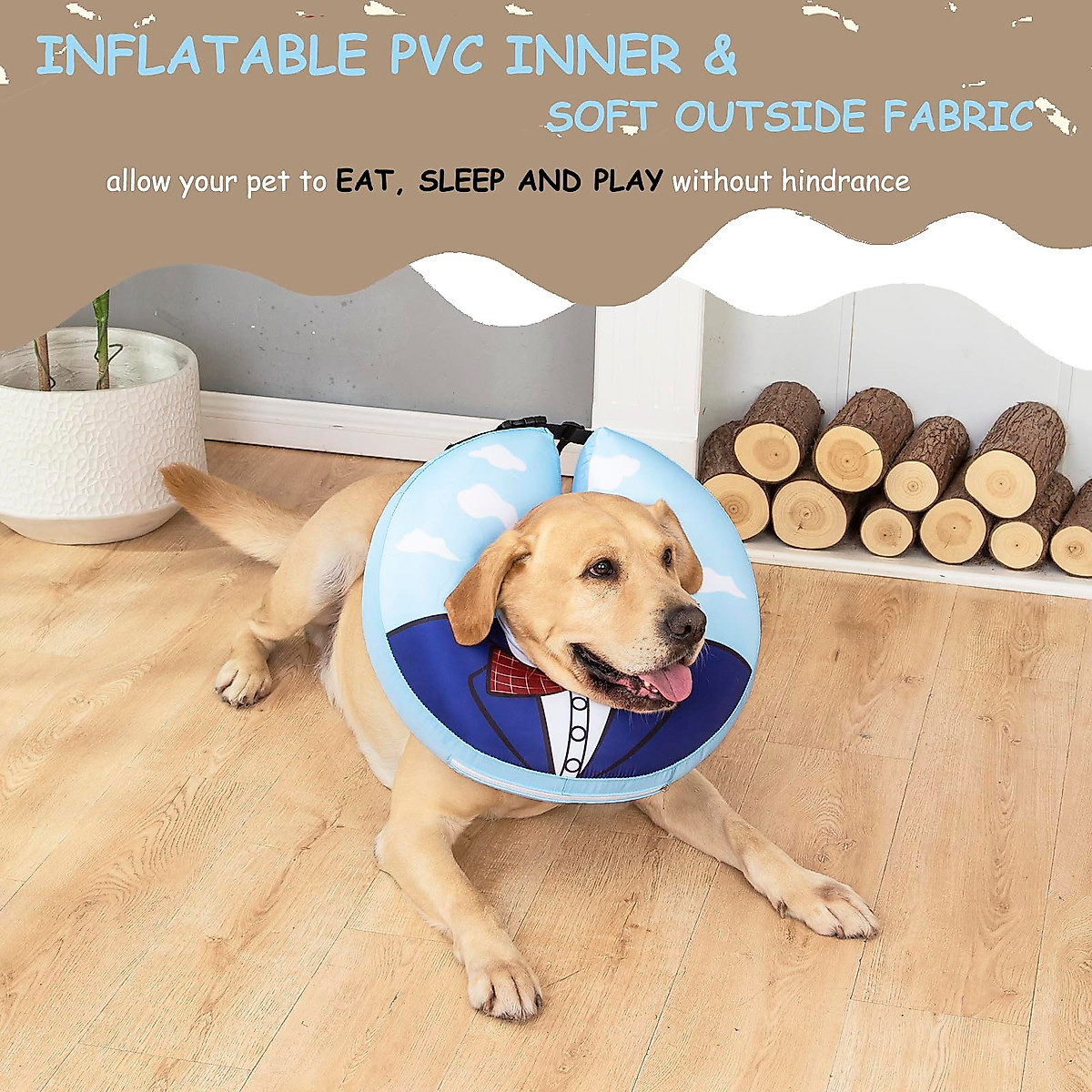 Inflatable Dog Cone Collar,Waterproof Soft Dog Donut Cone for Large Medium Small Dogs Cats, Recovery Dog E-Collar Alternatives After Surgery (Suit Blue, X-Large)