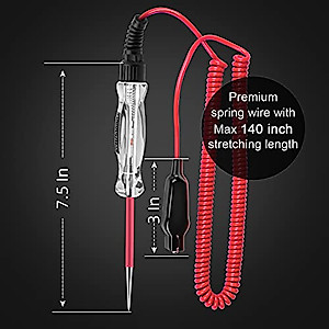 Premium LED Bulb Automotive Circuit Tester, 6-24V Test Light with 135 Inch PU Extended Spring Wire, Sharp Hard Steel Probe Vehicle Circuits Low DC Voltage Light Tester