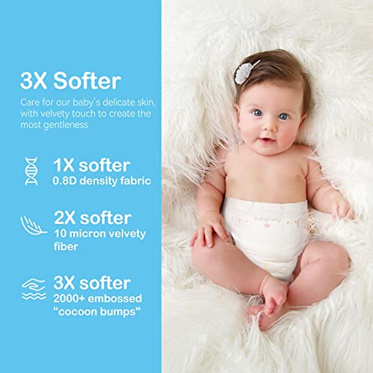 Newborn Baby Diapers Size 2(12-18lb) 74 Count Babycozy Bouncy Soft Diapers Hypoallergenic, Dry Disposable Diapers with Softer Touch 0.8D Diaper &10 Micron Velvet Fiber to Protect Sensitive Infant Skin
