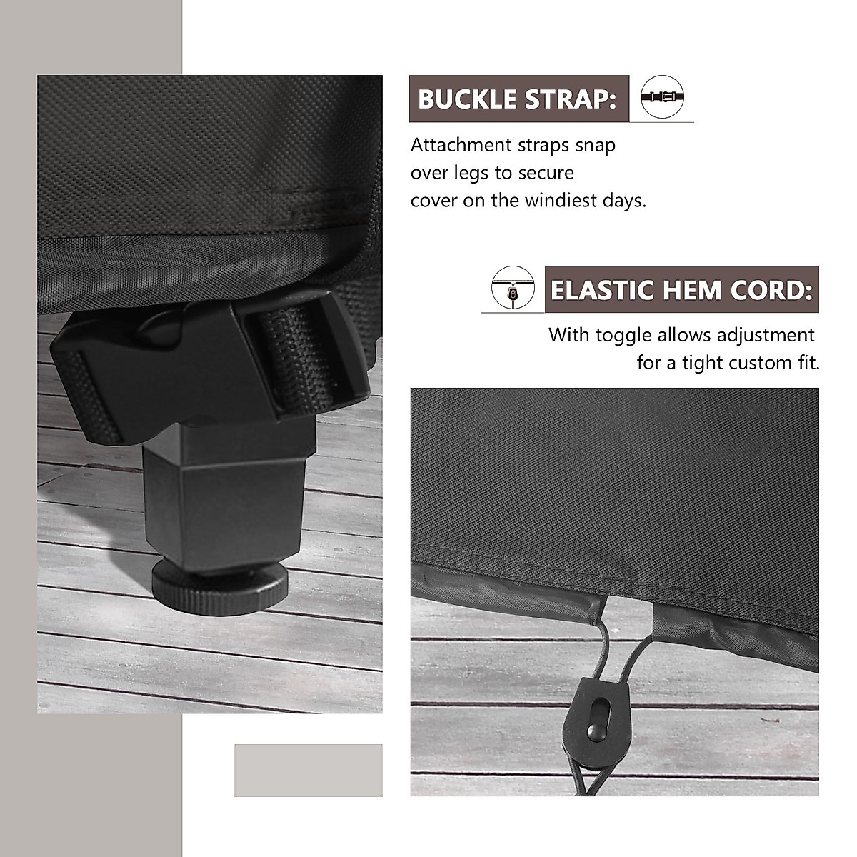 ULTCOVER 600D Tough Canvas Heavy Duty Rectangular Patio Table and Chair Cover - Waterproof Outdoor General Purpose Furniture Covers 111 x 74 inch, Black