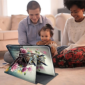 for Fire HD 10 Tablet Case 11th Generation 2021 and Amazon Fire HD10 Plus Case 10.1", 360 Degree Rotating Stand Smart Protective Case,for Fire HD 10 2021 Tablet,Cute Owl Roses Flower