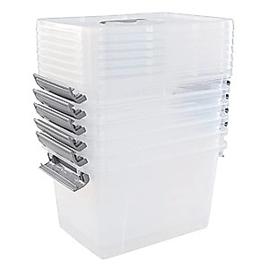Obstnny Organizing Boxes with Latching Lids 6 Quart, 6 Packs Small Plastic Storage Bins