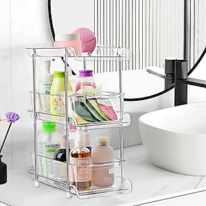 Guzon 2 Set, 3 Tier Pull Out Cabinet Organizer with Dividers, Clear Under Sink Organizer for Bathroom, Kitchen, Pantry, Countertop, Slide Out Medicine Cabinet Organizer
