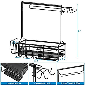 BBQ and Grill Caddy with Paper Towel Holder, Iron Steel Handle & 4 Hooks – Camper Accessories Condiment Caddy – Plates, Cutlery and BBQ Organizer for Camping Outdoor Grilling Tool Accessories