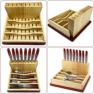 KNIFAST 41-Piece Silverware Set, Stainless Steel Flatware Cutlery Set, Tableware Eating Utensils Include Rubber Wood Block/Steak Knife/Knife/Fork/Spoon, Mirror Polished, Dishwasher Safe (Red)