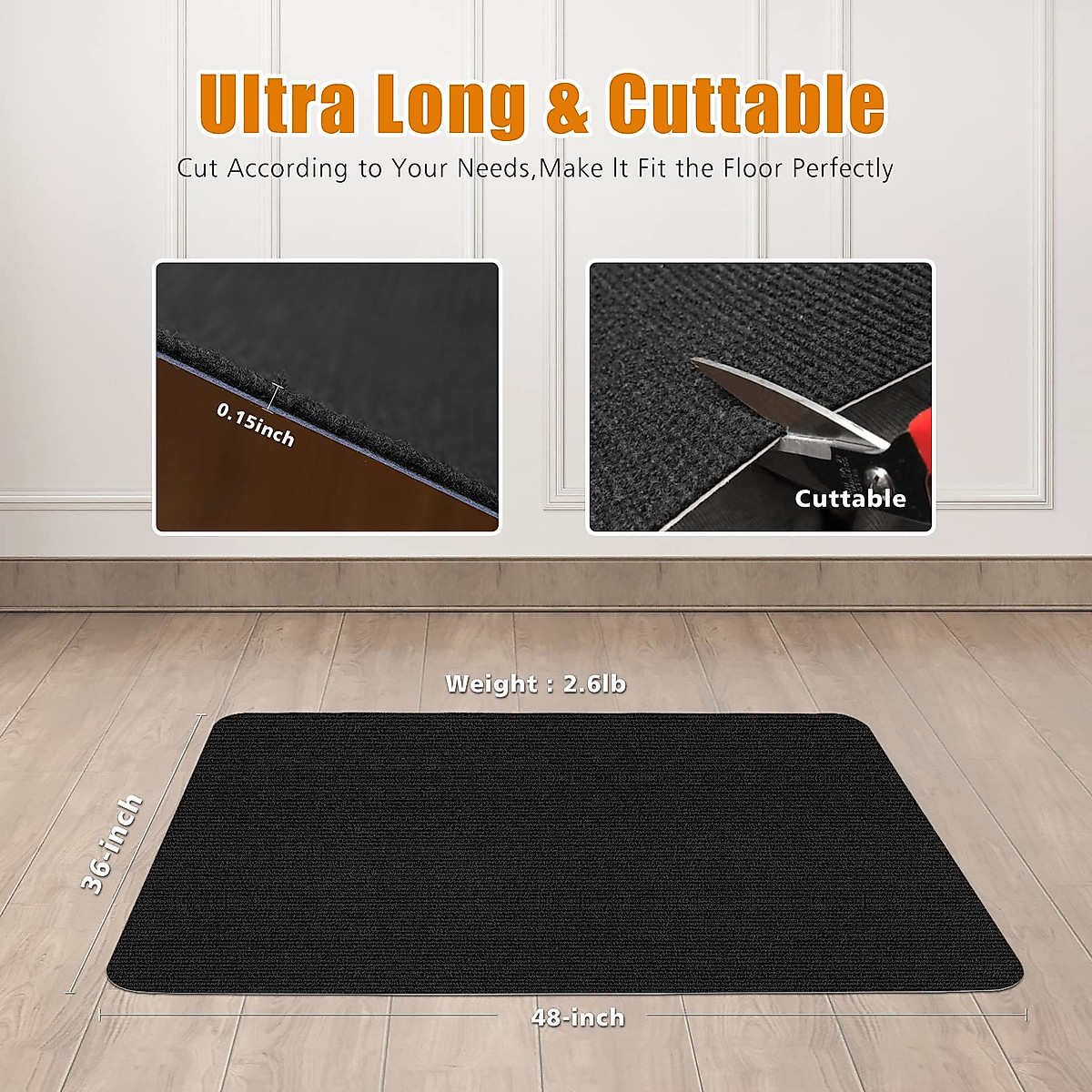 Office Chair Mat for Hardwood & Tile Floor, Computer Gaming Rolling Chair Mat, Under Desk Low-Pile Rug, Large Anti-Slip Floor Protector Rug, Easy to Clean,Black(48"*36")