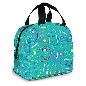 Medical Theme Nurse Lunch Bag For Women Insulated Lunch Box Reusable Cooler Tote Bag For Work Picnic Travel
