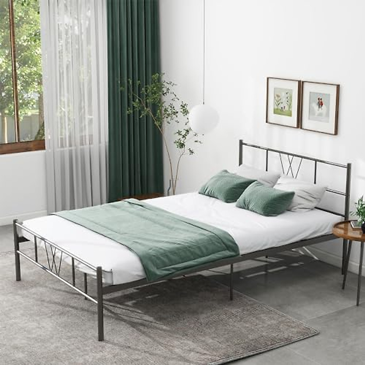 Wonder Comfort Twin Size Bed Frame Metal Platform with Headboard and Footboard/11 Inch Underbed Storage/Firm Support & Easy Set up Structure, Black