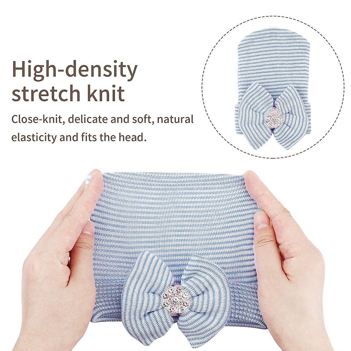 BQUBO Newborn Baby Caps Mittens for Baby Girls Set Hospital Hat Beanie Infant Hats with Bow Baby Scratch Mitten Gloves