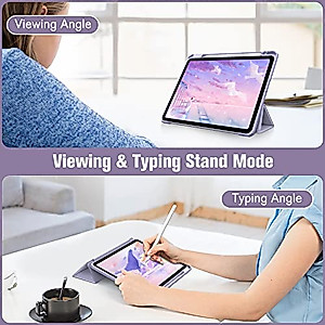 Fintie Hybrid Slim Case for iPad Air 5th Generation (2022) / iPad Air 4th Generation (2020) 10.9 Inch - [Built-in Pencil Holder] Shockproof Cover with Clear Transparent Back Shell, Lilac Purple