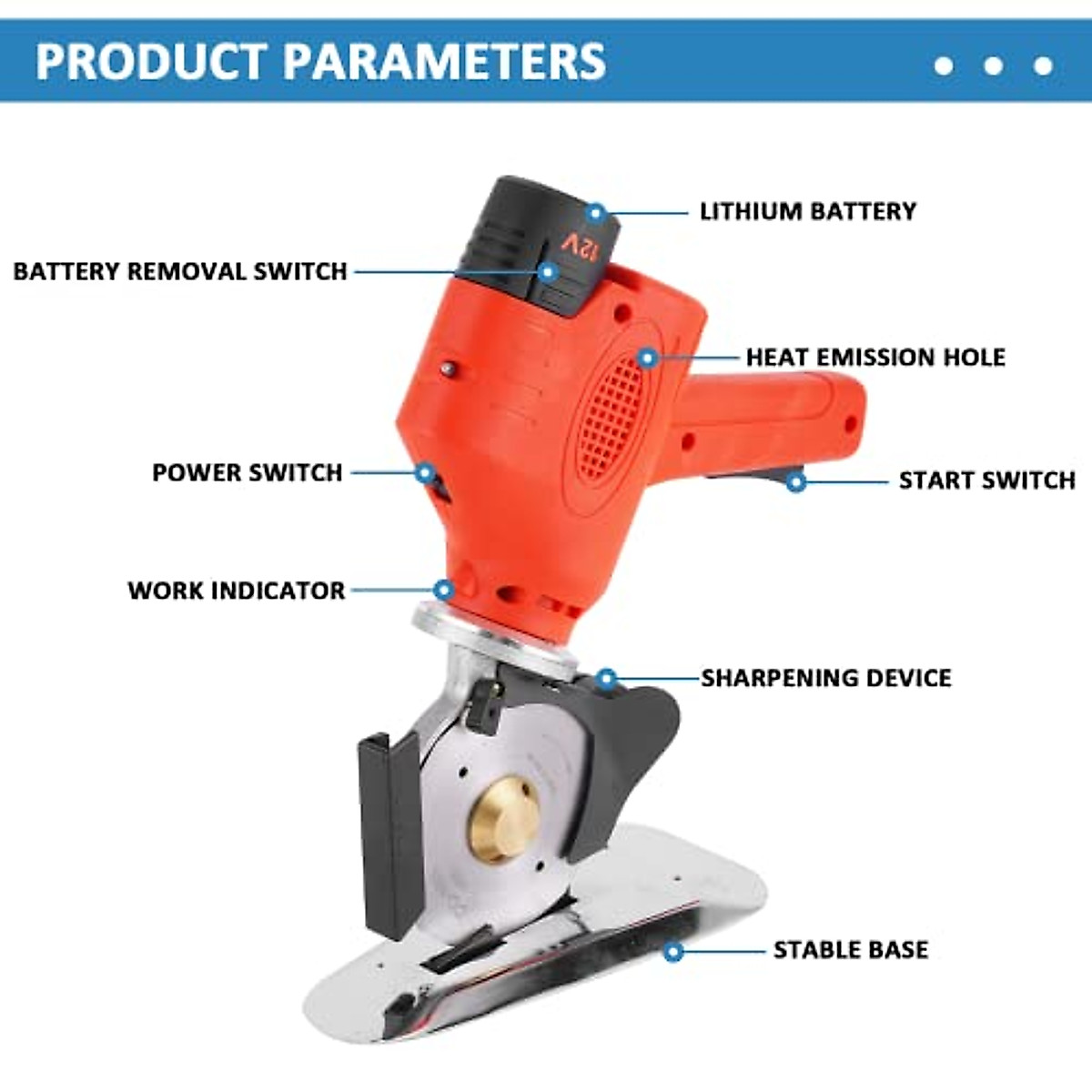 Electric Rotary Cutter Cordless Electric Scissors for Cutting Fabric Rechargeable Shears 100mm Cloth Cutter Cutting Thickness 35mm (2 Batteries)