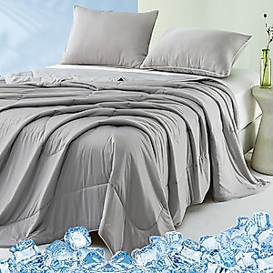 ENJOHOS Cooling Comforter Queen Size, Q-Max 0.45 Double Side Cold Blanket for Hot Sleepers Night Sweats, Cool Ice Silk Summer Comforter, Soft Breathable Lightweight Smooth Cool Comforter Bedding Grey
