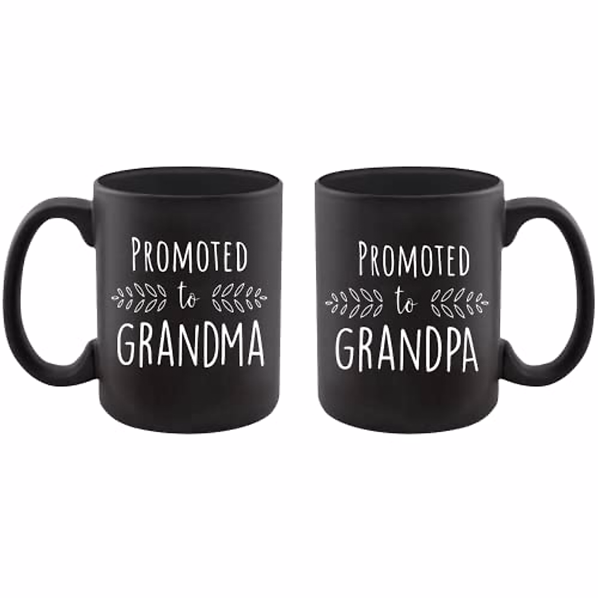 Pregnancy Announcement For Grandparents Black Coffee Mugs - Grandma To Be & Grandpa to Be 11 oz Mugs - Pregnancy Reveal Idea For Baby Announcement - Mug Set - Promoted to Grandma & Grandpa