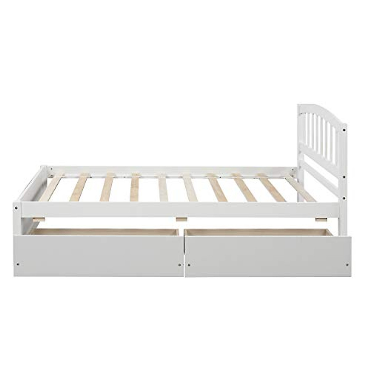 Twin Platform Storage Bed with Headboard, Solid Wood Bed Frame with Two Drawers (White, Twin Size)
