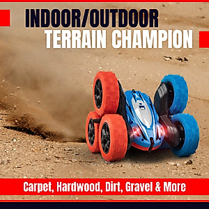 Force1 Crawler 6 Remote Control Car for Kids - 6 Wheeled RC Car Double Sided Driving with LEDs, 360 Flips, All Terrain RC Crawler Wheels, and 2.4 GHZ Remote Control, Red/Blue