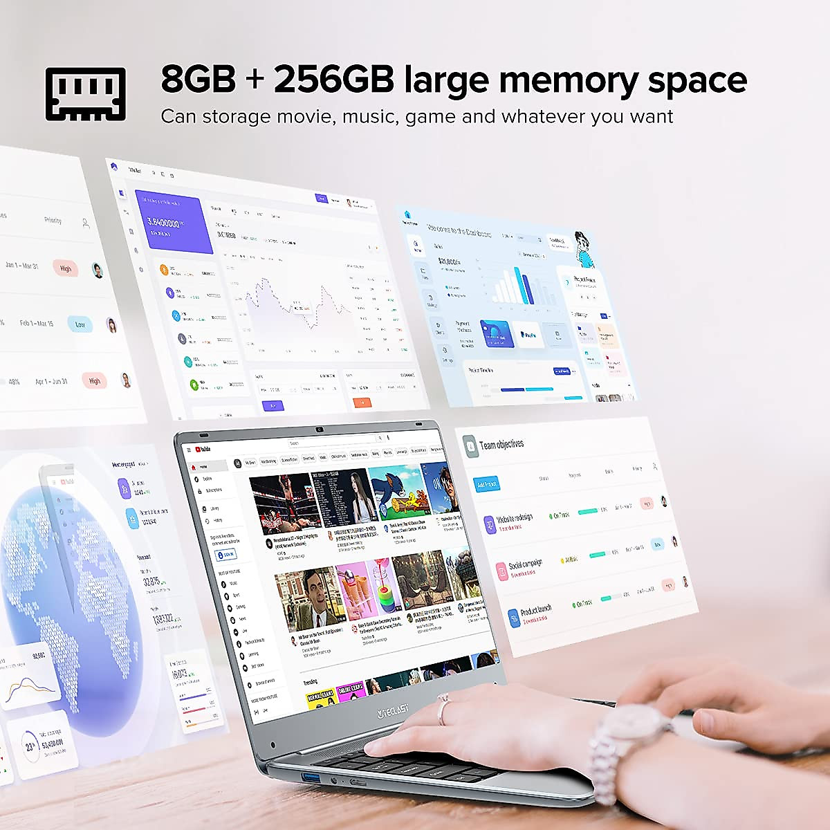 TECLAST 14 inch Laptop Computer, 8GB DDR4 256GB SSD Notebook PC with Intel Celeron with Intel N4120 (up to 2.9 GHz), FHD 1920x1080, Ultra Slim Windows 10 Laptop, 2.4G/5G WiFi, Free Update to Win 11