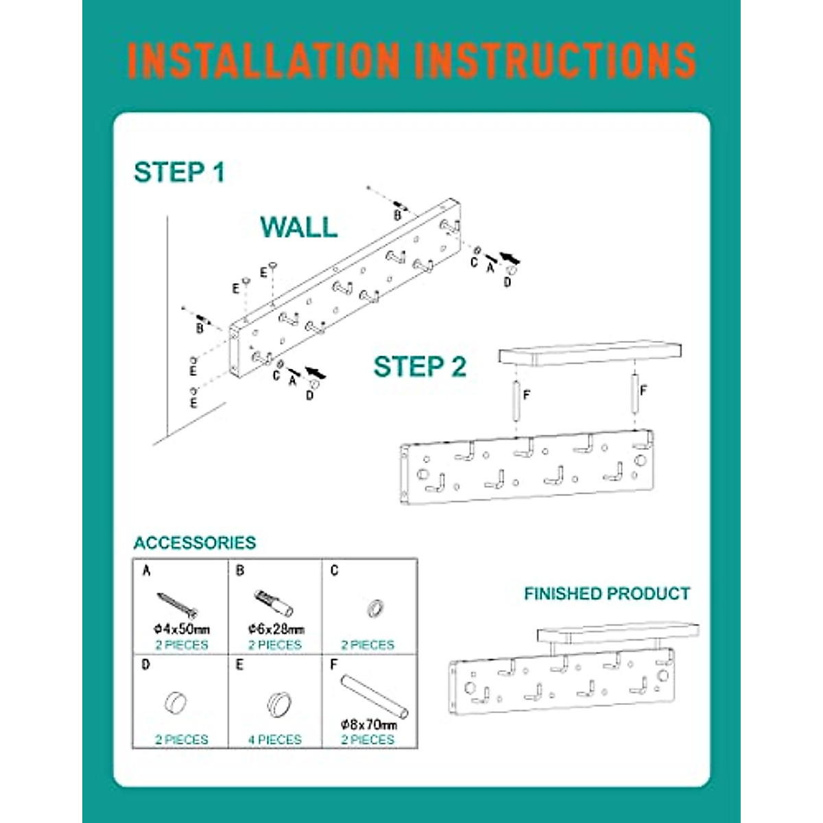 HSEOFBUTY Multi-Functional Wall Mounted Coat Rack Shelf with 8 Metal Hooks, Heavy Duty Storage Shelf for Space Saving and Organizing, Perfect for Coats, Hats, Scarves, and More