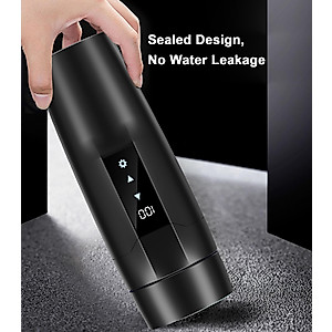 Portable Car Heating Cup, 350 ml Travel Electric Kettle, 304 Stainless Steel Liner Car Heated Mug, 40~100℃ Adjustable, 12V 80W Fast Boiling Bottle, Leak-Proof, Anti-Dry Burn Protection(Black)