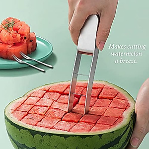 Watermelon Slicer Choxila,Stainless Steel Watermelon Cutter Cool Watermelon Knife Fun Watermelon Cutting Tool with 2PCS Forks