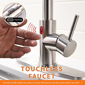 OWOFAN Touchless Kitchen Faucet with Pull Down Sprayer LED Light Single Handle Kitchen Sink Faucet Motion Sensor Smart Hands-Free, Stainless Steel Brushed Nickel 1072SN