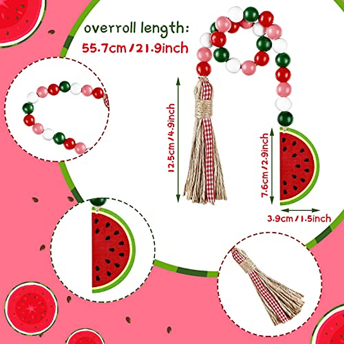 6 Pcs Watermelon Tiered Tray Decor Rustic Watermelon Summer Decor Farmhouse Watermelon Decor Summer Tiered Tray Decor Includes Wooden Bead Garland with Tassels Hello Sweet Summer Watermelon Book Stack