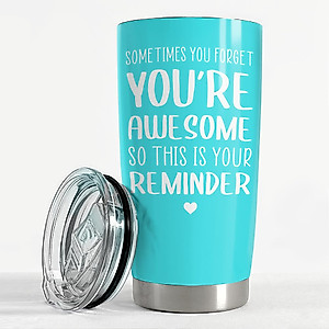 SANDJEST Sometimes You Forget That You’re Awesome So This Is Your Reminder Tumbler Gift Set - Birthday, Christmas Inspirational Gifts for Women, Men - 20oz Insulated Coffee Travel Mug