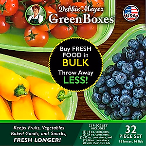 Debbie Meyer GreenBoxes 32 Piece Set – Keeps Fruits, Vegetables, Baked Goods and Snacks Fresh Longer, Reusable, BPA Free, Microwave and Dishwasher Safe, Made in USA