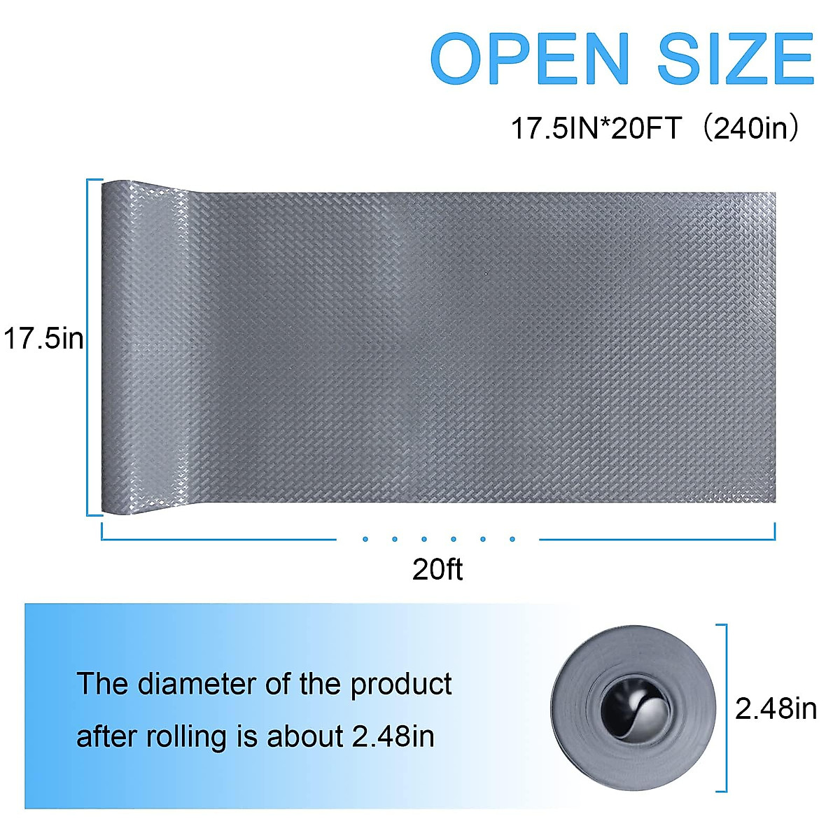 FEXIA Shelf Liner for Kitchen Cabinets, 17.5 Inch x 20 FT(240 Inch) Non Adhesive Cabinet Liner, Drawer Liners, Refrigerator Liners, Washable Oil-Proof Fridge Pads Shelves Drawer (Gray)