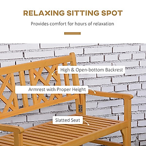 Outsunny 4FT Wooden Outdoor Garden Bench for 2, Portable Folding Loveseat 2-Seater Chair with Backrest, Armrests and Slat Seat, Natural