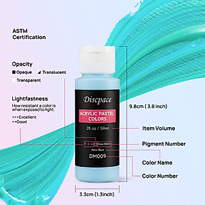 Discpace Pastel Acrylic Paints, Set of 24 Macaron Colors 2oz/59ml with 3 Painting Brushes, Art Craft Paint for Beginners/Kids/Rock Painting/Canvas/Wood/Glass/Ceramic/Stone Painting Supplies Kit