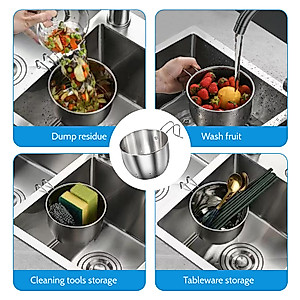 Stainless Steel Sink Food Catcher, Multifunctional Hanging Sink Strainer Colander Drain Basket for Filter Kitchen Waste and Wash Fruits or Vegetables