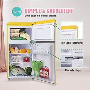 WANAI 3.5 Cu.ft Compact Refrigerators Mini Fridge with Freezer Yellow Small Fridge Dual Door Classic Retro Refrigerator Removable Glass Shelves Adjustable Thermostat for Home Office Dorm RV